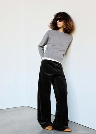 Mango Pantalon en velours c&ocirc;tel&eacute; wide-leg noir - Femme - 32 - MANGO