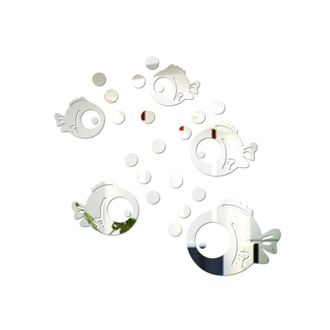 Milisten Acryl Wandaufkleber Spiegel Fische Und Blasen Wandtattoos F&uuml;r Badezimmer Wohnzimmer Und Schlafzimmer Dekoration Silber Abnehmbar Stilvolle Wandgestalt