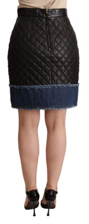 Dolce & Gabbana Womens Black Quilted Leather Mini Skirts Cotton