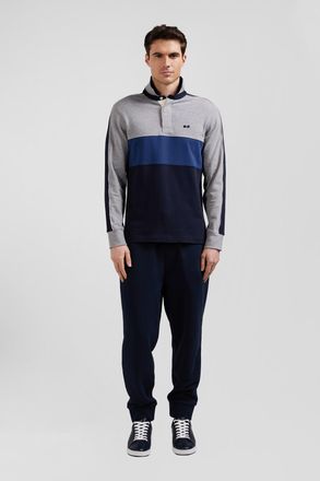 Eden Park Maillot Manches Longues Colorblock En Coton Bleu Et Gris Coupe Regular