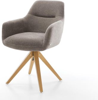 DELIFE Drehstuhl Pejo-Flex Strukturstoff Soft Taupe Holzgestell kantig Natur 360&deg; drehbar Taschenfederkern, Esszimmerst&uuml;hle