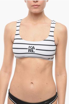 Karl Lagerfeld Awning Striped Two-Tone Plunge Bikini Top size Xs