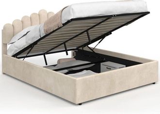 IDMarket Lit coffre double NOELIE avec t&ecirc;te de lit et sommier 140 x 190 cm velours beige