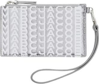 Marc Jacobs Femme, Accessoires, Gris, Taille: ONE Size Monogram Metallic Top Zip Wristlet Wallet