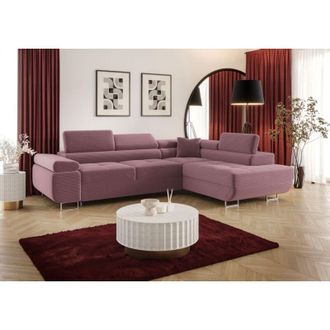 Fun M&ouml;bel Ecksofa Schlafsofa Sofa monaro Stoff Poso Lila Ottomane Rechts