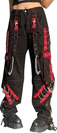 ORANDESIGNE Cargo Pantalons Femmes Y2K Baggy Taille Haute Pantalon Long Hippie Pantalon de Survêtement Pantalon Décontracté avec Poches Latérales Harajuku Streetw