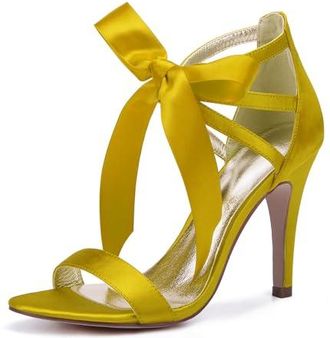 Generic Escarpins Femme Bout Ouvert Mari&eacute;e Stylet Talons Sandales Chaussures De Mariee Bal Dress F&ecirc;te Bridal 10.5Cm,Jaune,41 EU