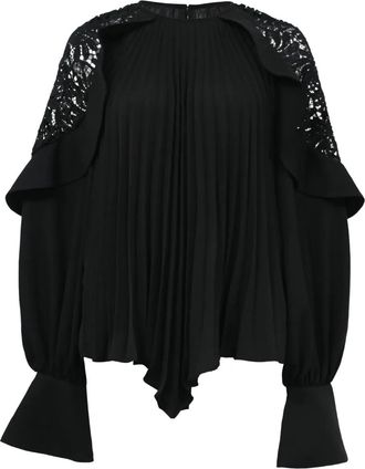 Self Portrait blouse bordée de dentelle à volants - Noir