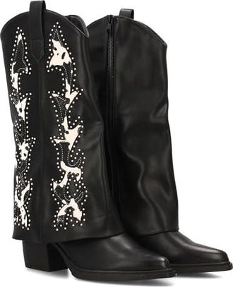 Shoes & Blues Botte Cowboy pour femme avec imprimé animal et clous, design accrocheur et élégant, idéale pour lhiver, Noir, 39 EU