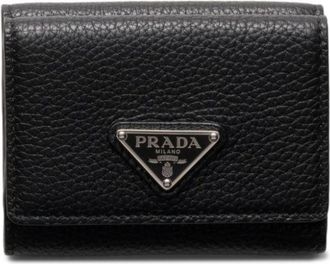 Prada Kleines Portemonnaie mit emailliertem Triangel-Logo - Schwarz