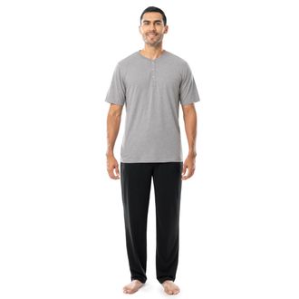 Fruit Of The Loom Herren 2-teiliges Jersey-Strick-Pyjama-Set Pyjamaset, Grau Heather/Schwarz, 5X-Large Gro&szlig;