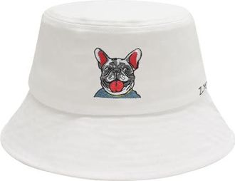 ZLYC Chapeau bob brodé Tendance Unisexe pour Homme et Femme, Bulldog Blanc, Taille Unique