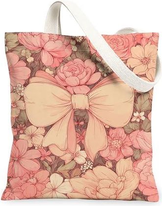 Generic Sacs fourre-tout en toile florale, motif noeud vintage, sacs d&eacute;picerie, sacs d&eacute;picerie r&eacute;utilisables, &eacute;l&eacute;gants et &eacute;l&eacute;gants, l&eacute;gers et lavables avec ba