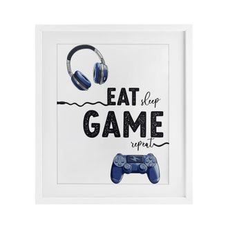 Stupell Industries Eat Sleep Game Lifestyle-Kunstdruck, gerahmt, unter Glas, Design von Christine Simpson Art, 40,6 x 33 cm, Schwarz