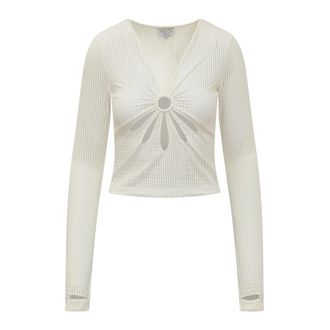 Collina Strada LS Flower Top - Stilvoll und Trendy - - Tops - Damen - Beige - M