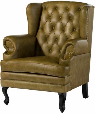 Massivmoebel24 Ohrensessel Echtleder 88x81x105 gr&uuml;n CHESTERFIELD 301