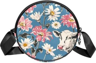 Generic Petit sac &agrave; bandouli&egrave;re rond pour femme, motif fleur de vache avec fermeture &eacute;clair, bretelles r&eacute;glables, sac &agrave; main rond d&eacute;contract&eacute; pour femmes et f