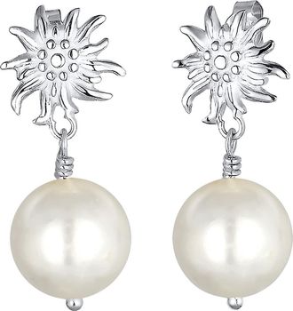 Elli Ohrringe Damen Ohrhänger Edelweiss Dirndl mit Muschelkernperle in 925 Sterling Silber
