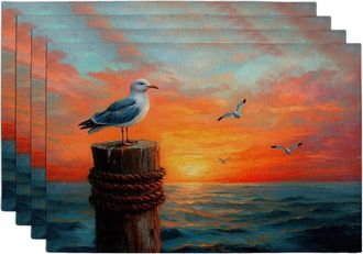 Generic Coastal Sunset Möwe Platzsets, Blaue Ozean-Szene, Tischmatten für Esstisch, rutschfest, waschbar, für Innen- und Außenbereich, dekoratives Platzset fü
