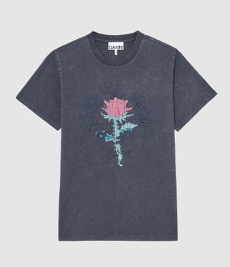 Ganni Tee Shirt Future Heavy Embroidery Phantom