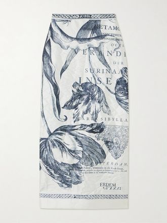 Erdem Jupe Midi En Satin Froiss&eacute; Imprim&eacute; - Gris