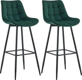 Clp 2er Set Barhocker Dartford I Gepolsterter Barstuhl I Metall-Gestell, Farbe:grün, Material:Samt