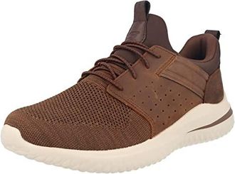 Skechers Homme Delson 3.0-Cicada 210238 Basket, Dark Brown Knitted Mesh W/Leather, 48.5 EU