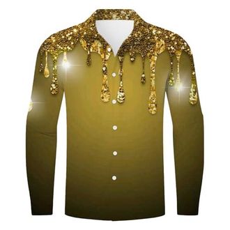 Generic Chemise pour homme, carnaval, f&ecirc;te discoth&egrave;que, tenue de f&ecirc;te traditionnelle tendance des ann&eacute;es 80, costume de festival, hauts pour homme, 164 Jaune,