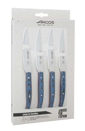 Arcos Couteaux de Table Laerie - Ensemble de 4 Couteaux à Steak - Lame en Acier Inoxydable Nitrum 4 - Manche en Bois de Palissandre - Bleu