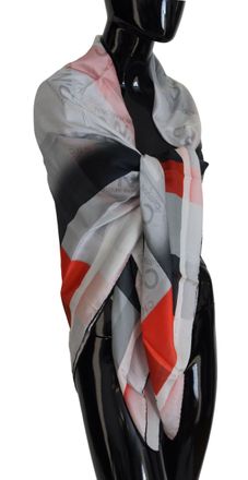 Costume National Womens Gray Red Shawl Foulard Wrap Scarf Patterned Silk