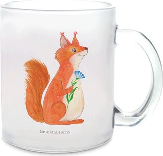 Mr. & Mrs. Panda Teetasse Eichhörnchen Blume - Geschenk, Tasse mit Henkel, glücklich Spruch, Tiermotive, Eichhorn, lustige Sprüche, Motivation
