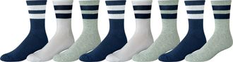 Amazon Essentials Herren Crew-Socken mit Retro-Streifen, 8 Paar, Grau/Marineblau/Weiß, 41-45