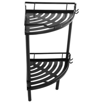 OSALADI Mattschwarzes 2 st&ouml;ckiges Eckregal aus Kohlenstoffstahl Wandmontierter Badezimmer Organizer mit Stabilem Dreibeinstativ Offene Duschablage f&uuml;r Effizie