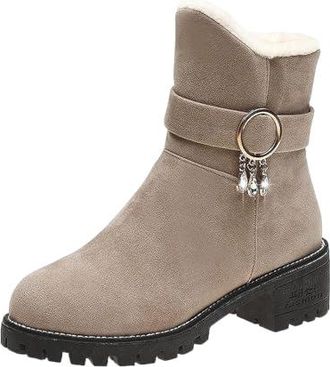 Generic Bottines pour femme &agrave; talon bloc moyen - Bottes souples &agrave; enfiler - Style d&eacute;contract&eacute; - Chaudes - Couleur unie - Chaussures dext&eacute;rieur antid&eacute;rapantes,