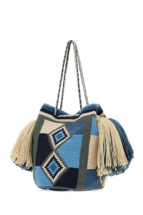J.W.Anderson Womens Embroidered Fabric Wayuu Bucket Bag Bluemulti Exterior: Acrylic Clutch