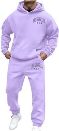 Generic Ensemble de v&ecirc;tements de d&eacute;tente 2 pi&egrave;ces pour homme avec capuche et capuche - Ensemble de surv&ecirc;tement confortable - Lettre graphique d&eacute;contract&eacute;e - G