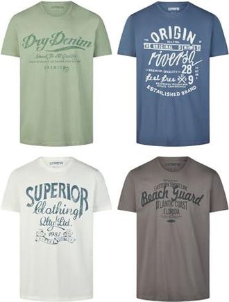 Riverso Riverso RIVLeon Lot de 4 t-shirts &agrave; col rond pour homme T-shirt imprim&eacute; &agrave; manches courtes 100% coton Coupe normale Vert Bleu Blanc Gris Rouge Orange S