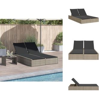 vidaXL Vidaxl - Doppel-Sonnenliege mit Kissen Hellgrau Poly Rattan - Doppel-Sonnenliege - Gartenliege - Liege - Outdoor Liege - Poolliege