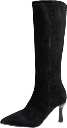 Generic Bottes &agrave; talon en faux daim pour femme - &Eacute;l&eacute;gantes - Bout pointu - Couleur unie - Extensible - Confortables - Automne et hiver, Noir, 39.5 EU