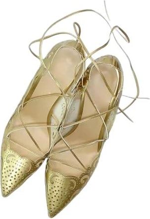 Generic YUJIEBB Chaussures de mariage en cuir sculpt&eacute; avec fleurs sculpt&eacute;es pour femme - Talon aiguille &agrave; lacets et d&eacute;coupes florales - Pointure 34-46, dor&eacute;, 