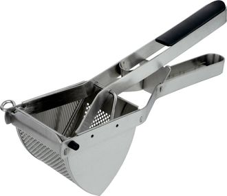 Grunwerg Kartoffelpresse, Stampfer, Obst- und Gemüsepresse mit ergonomischem Griff, Edelstahl, 28 x 8 x 10 cm, Silber