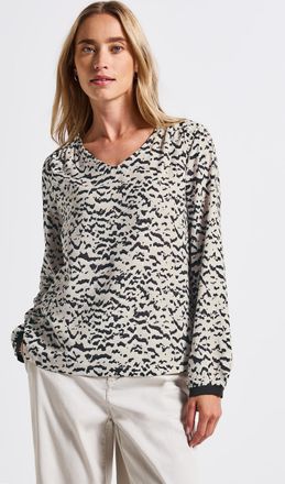 Street One Langarmbluse STREET ONE, Damen, Gr. 34, beige (morning beige), Stoff, 100% Viskose, bedruckt, normal normal, V-Ausschnitt, elastischer Bund, Blusen, a