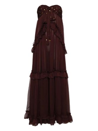 Siedres robe ornée de sequins à coupe longue - Marron