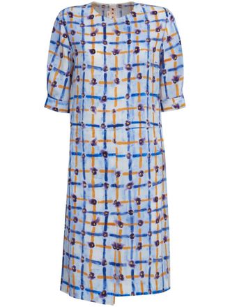 Marni robe mi-longue asym&eacute;trique &agrave; fleurs - Bleu
