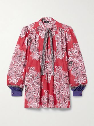 Etro Bluse Aus Voile Aus Einer Baumwoll-seidenmischung Mit Blumenprint Und Biesen - Pink