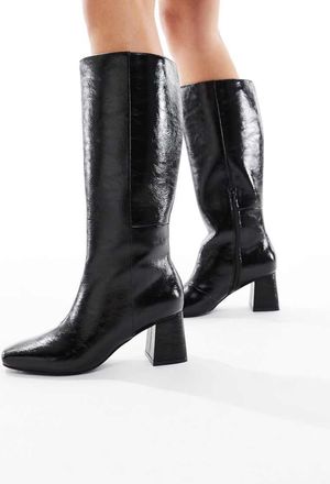 London Rebel Stiefel in Schwarz mit Blockabsatz