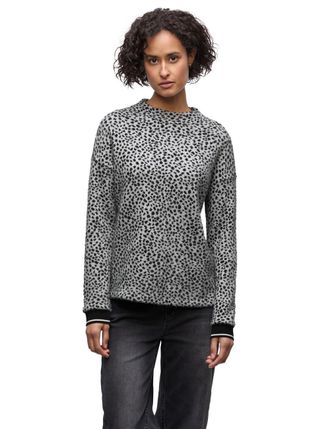 Street One Damen 3228280 Kuscheliges Leo-Shirt, Black, 40