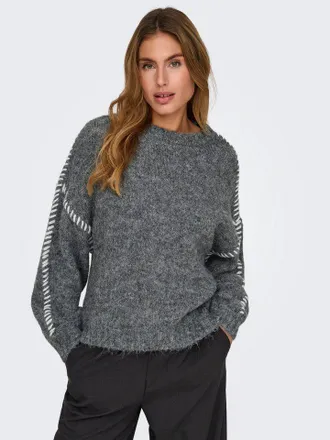 Jacqueline de Yong Rundhalspullover JDYZOEY LIFE L/S ON STITCH PULL KNT NOOS mit dekorativen Ziern&auml;hten