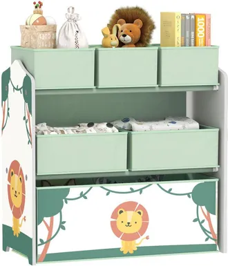 HOMCOM Meuble rangement enfant &agrave; 3 niveaux, &eacute;tag&egrave;re de rangement pour jouets enfants avec 6 bo&icirc;tes en tissu amovibles, vert-Vert