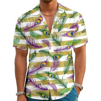 Generic Chemise hawa&iuml;enne Mardi Gras pour homme - Chemise hawa&iuml;enne boutonn&eacute;e &agrave; manches courtes pour carnaval, &eacute;t&eacute;, tendance, vacances, voyage, couleurs mixte